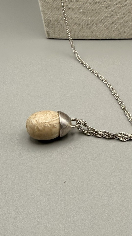 Premier Designs Sterling Fossil Coral Acorn Long Pendant Necklace 38 ...