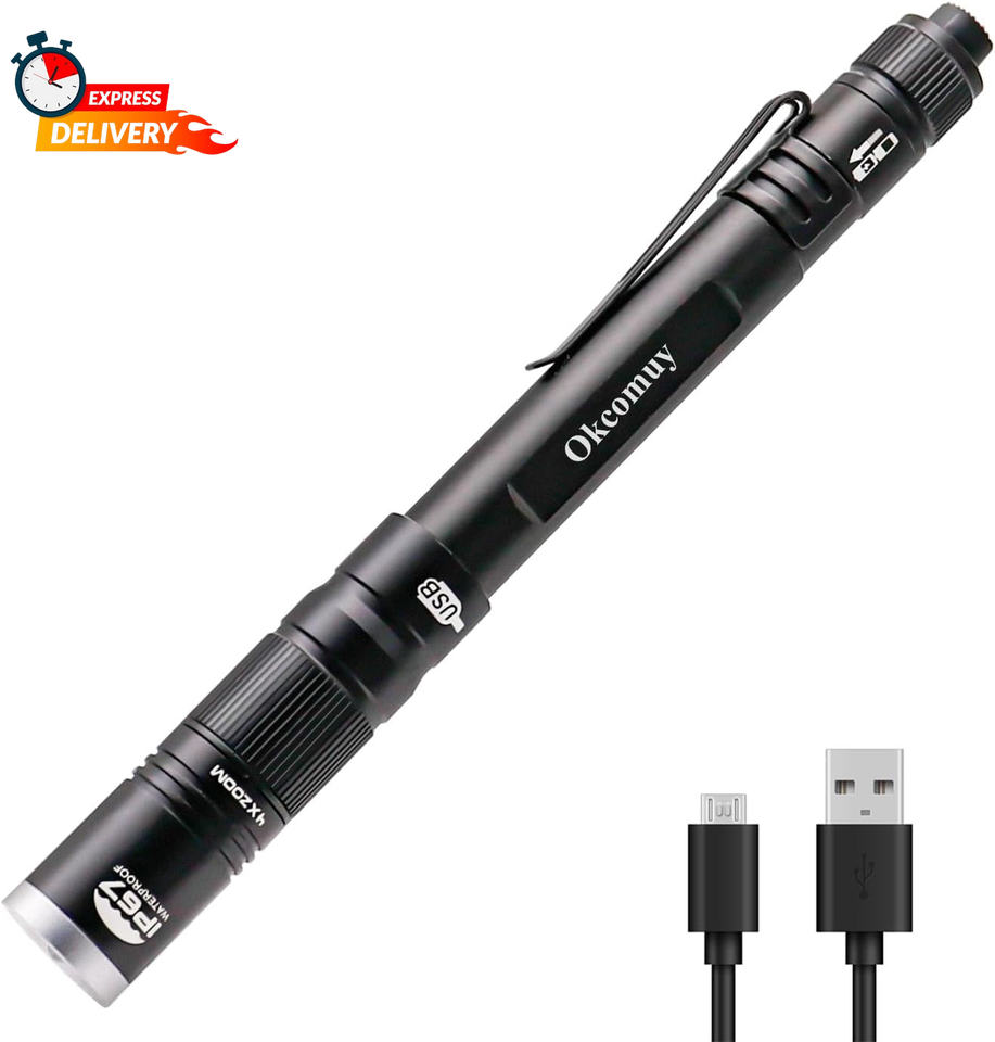 Rechargeable Pen Light Flashlight IP67 Waterproof with Pocket Clip 4 ...