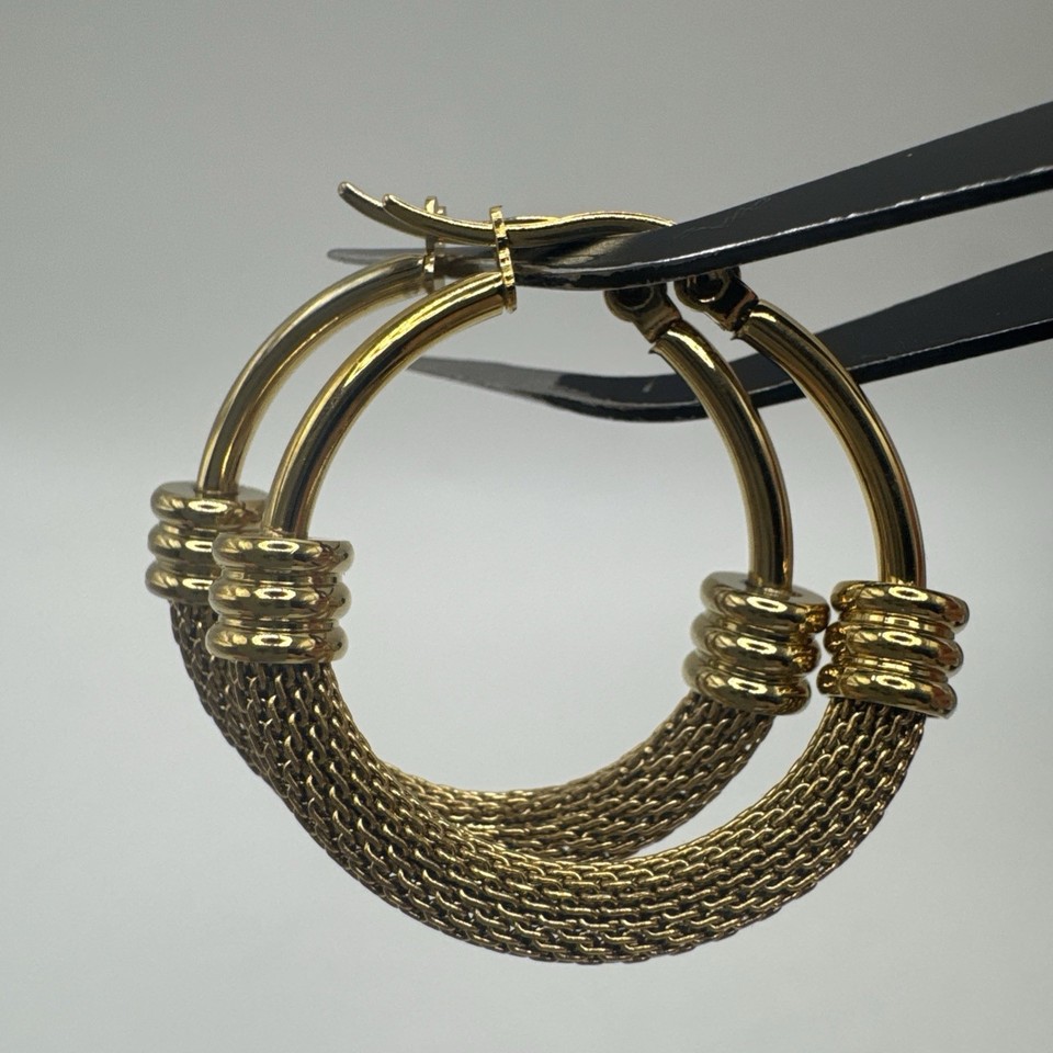 9CT Yellow Gold Filled Hoops - Chunky Mesh Style, Weighty 9g & Durable ...