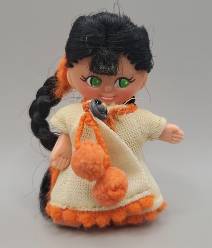 Vintage 1969 Ideal Rubber Flatsy Doll Black Hair Green Eyes Tan And ...