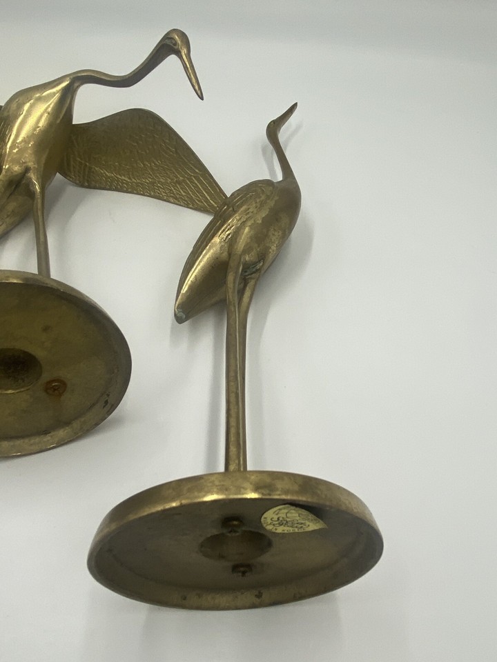 Set of 3 Vintage Solid Brass Crane Taper Holders Set Birds Statue | eBay