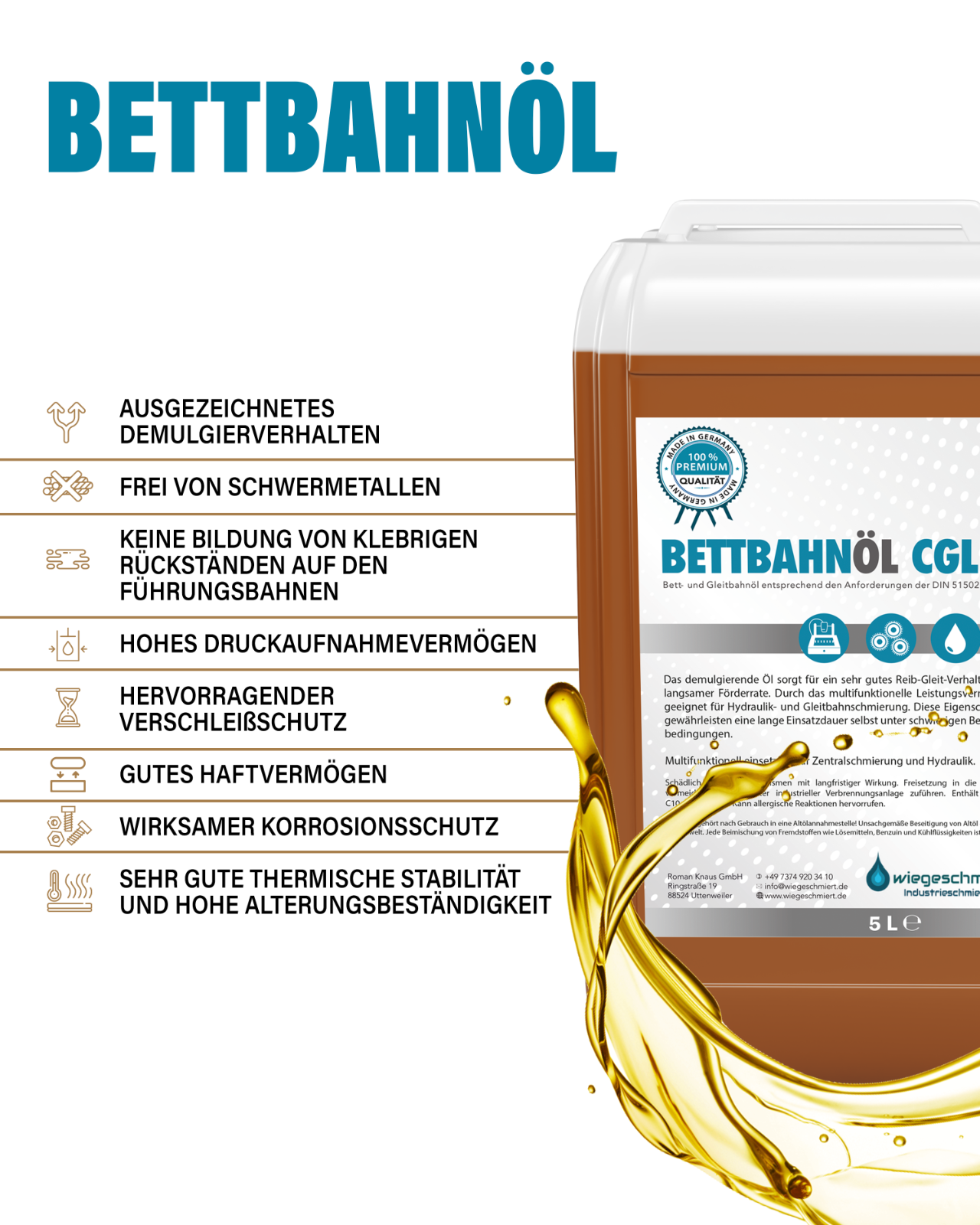 Bettbahnöl 20 Liter Kanister Gleitbahnöl CGLP 68 nach DIN 51502 / ISO ...