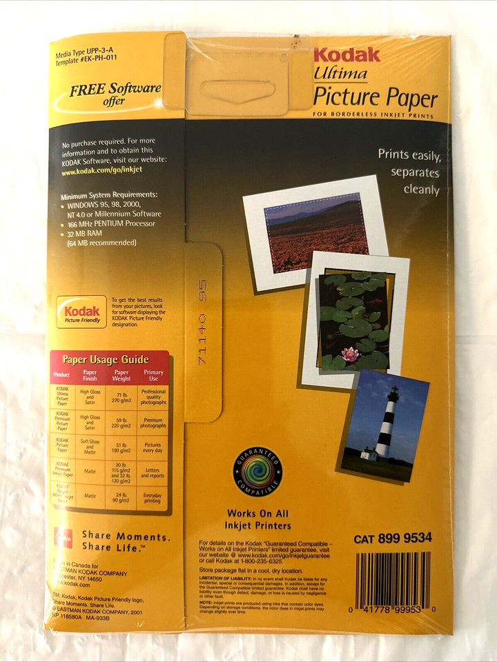 Kodak Ultima Picture Paper For Borderless Inkjet Prints 4x6 High Gloss ...