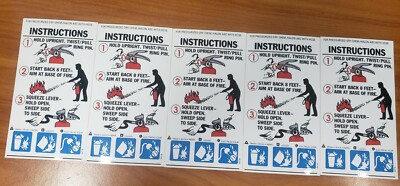 🤡🔥🧯 5 pack ABC FIRE EXTINGUISHER PICTORIAL OPERATING SIGN'S 3 X 5 1/4 🤡 ...