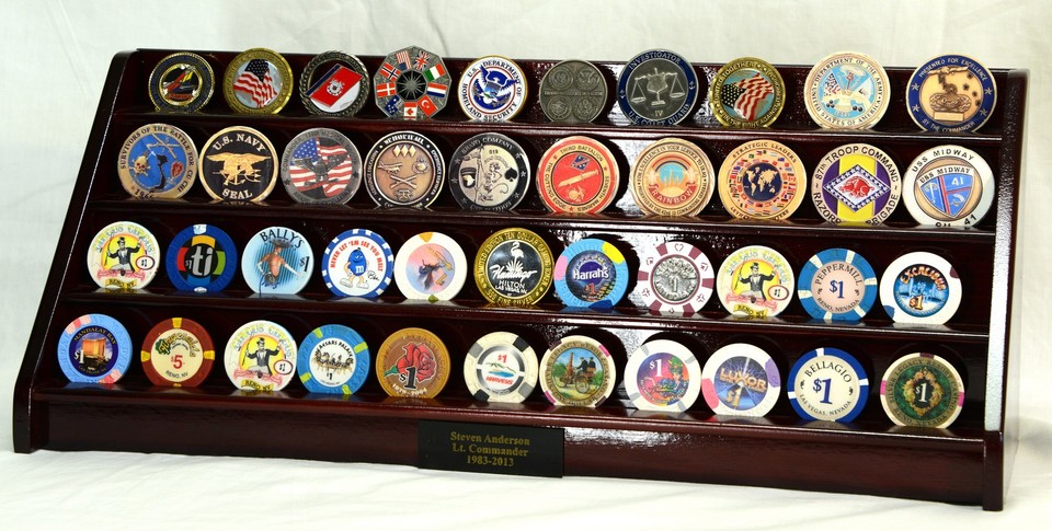 40 Challenge Coin Coins 4 Row Casino Chip Display Case Holder Rack Case ...