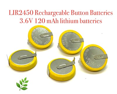 5 × LIR2450 Rechargeable Button Batteries 3.6V 120 mAh lithium ...