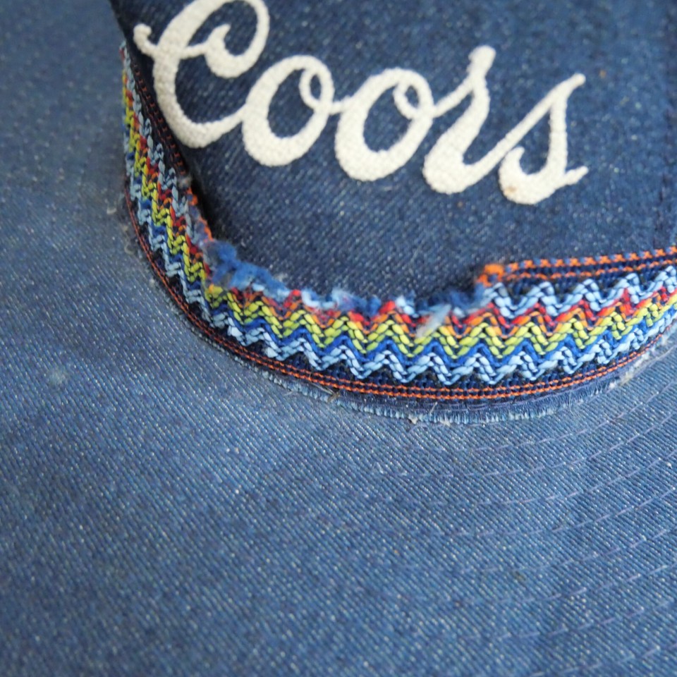 Vintage Coors Cowboy Hat Adult Large 7 1/4 7 3/8 Blue Denim Jean Beer ...