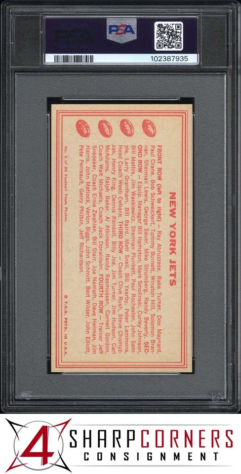 1968 TOPPS TEST TEAMS #3 NEW YORK JETS POP 7 PSA 6 | eBay