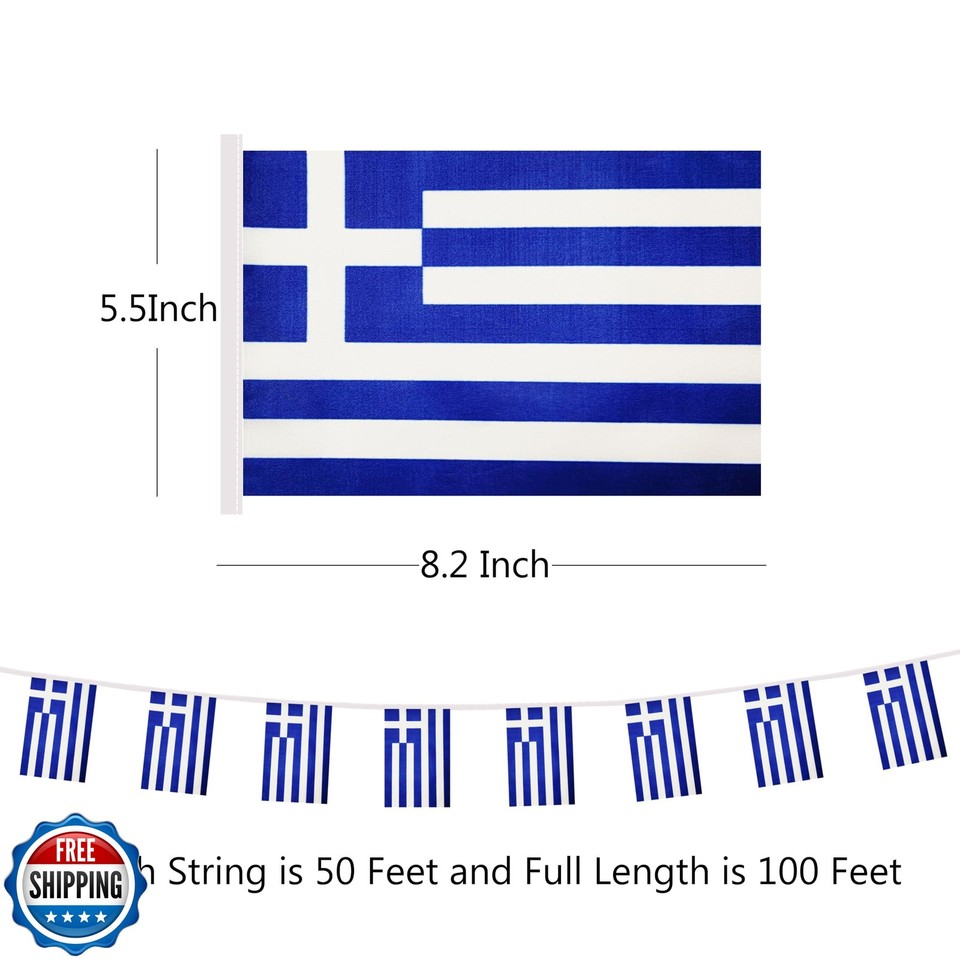 Yamiuo 100 Feet Greece String Flag, 76 Pcs Greek Banner Flag, Small ...