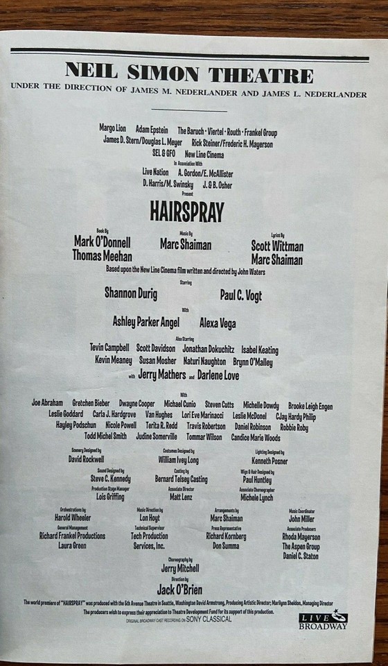 Hairspray 2 Playbills July 6,2007 Shannon Durig & Jerry Mathers | eBay
