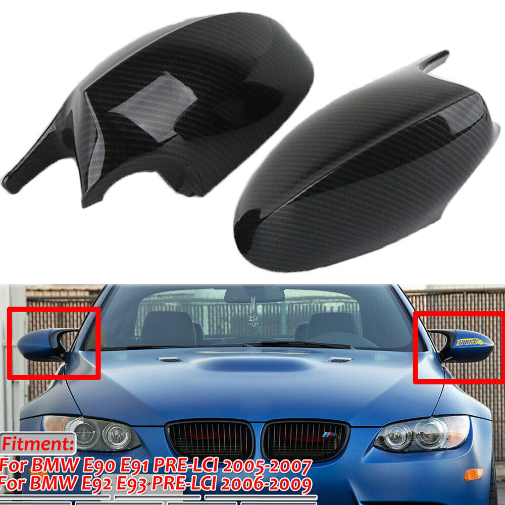 Pair M3 Style Wing Mirror Cover Cap Carbon Fiber For BMW E90 E91 E92 ...