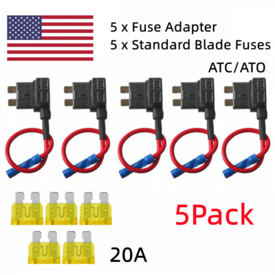 5 Pack Fuse TAP ADAPTER KIT 12V 20 Amp Car Add-a-circuit Standard ATO ...