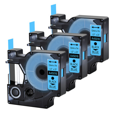 3 Pack Black on Blue Label Tape For Dymo D1 45016 LabelPoint 150 LM 160 ...