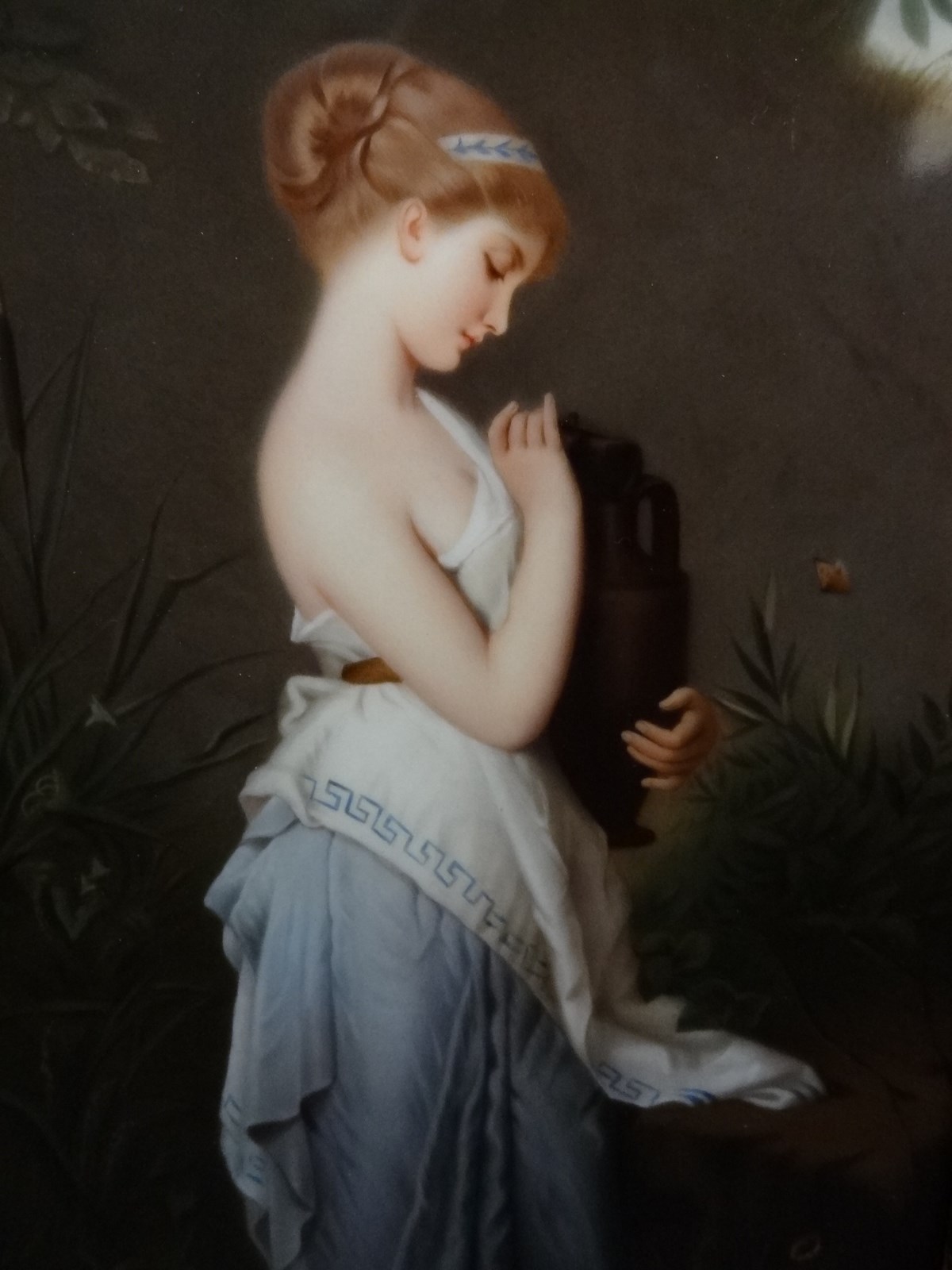 KPM BERLIN PORCELAIN PLAQUE LARGER PSYCHE HOLDING URN NEAR WATERSIDE ...