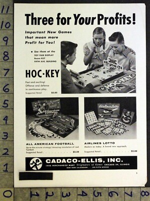 1958 SPORT HOCKEY FOOTBALL AIRLINE LOTTO CHILD GAME CADACO-ELLIS TOY AD ...