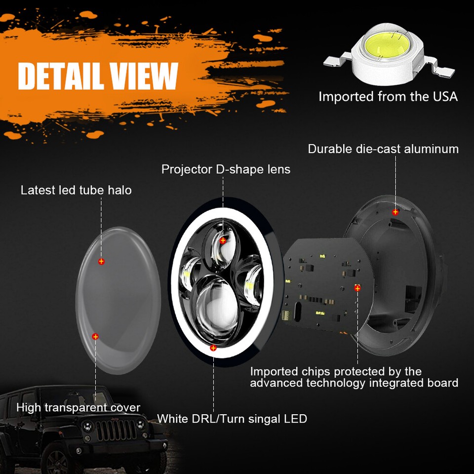 Pair 7" LED Headlight For TOYOTA LAND CRUISER FJ40 FJ45 FJ50 FJ55 FJ60 ...