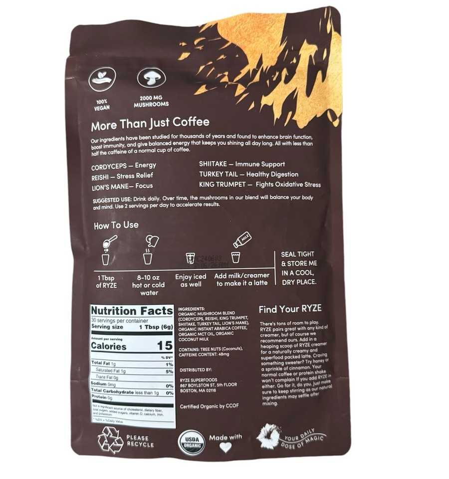 2 Pack Ryze Organic Mushroom Coffee W/ 1 RYZE Spoon 100% Authentic FREE ...