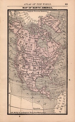 1888 Antique NORTH AMERICA Map Gallery Wall Art RARE Size MINIATURE 787 ...
