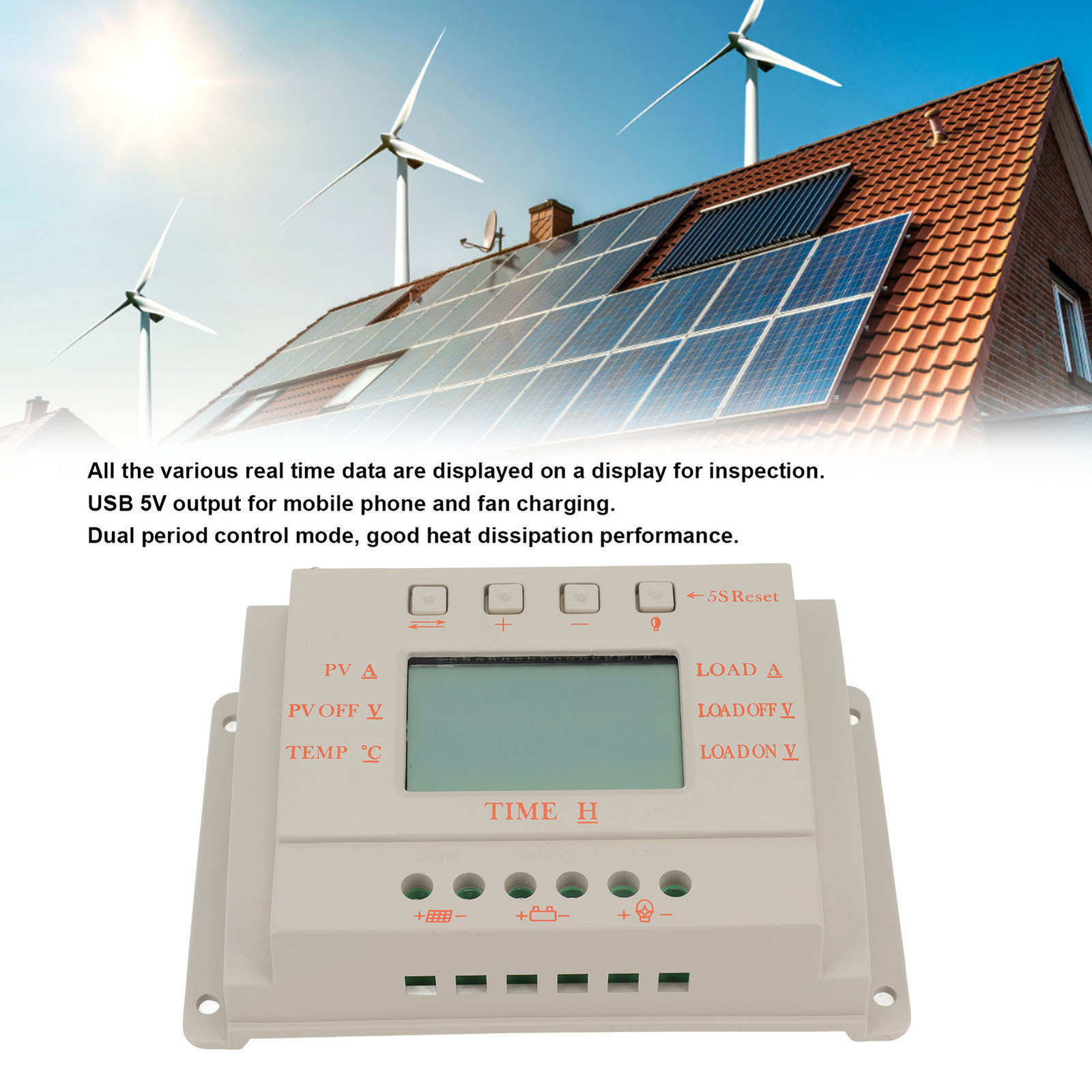 Solar Controller MPPT Charge Discharge Control LCD Display 12V 24V USB ...
