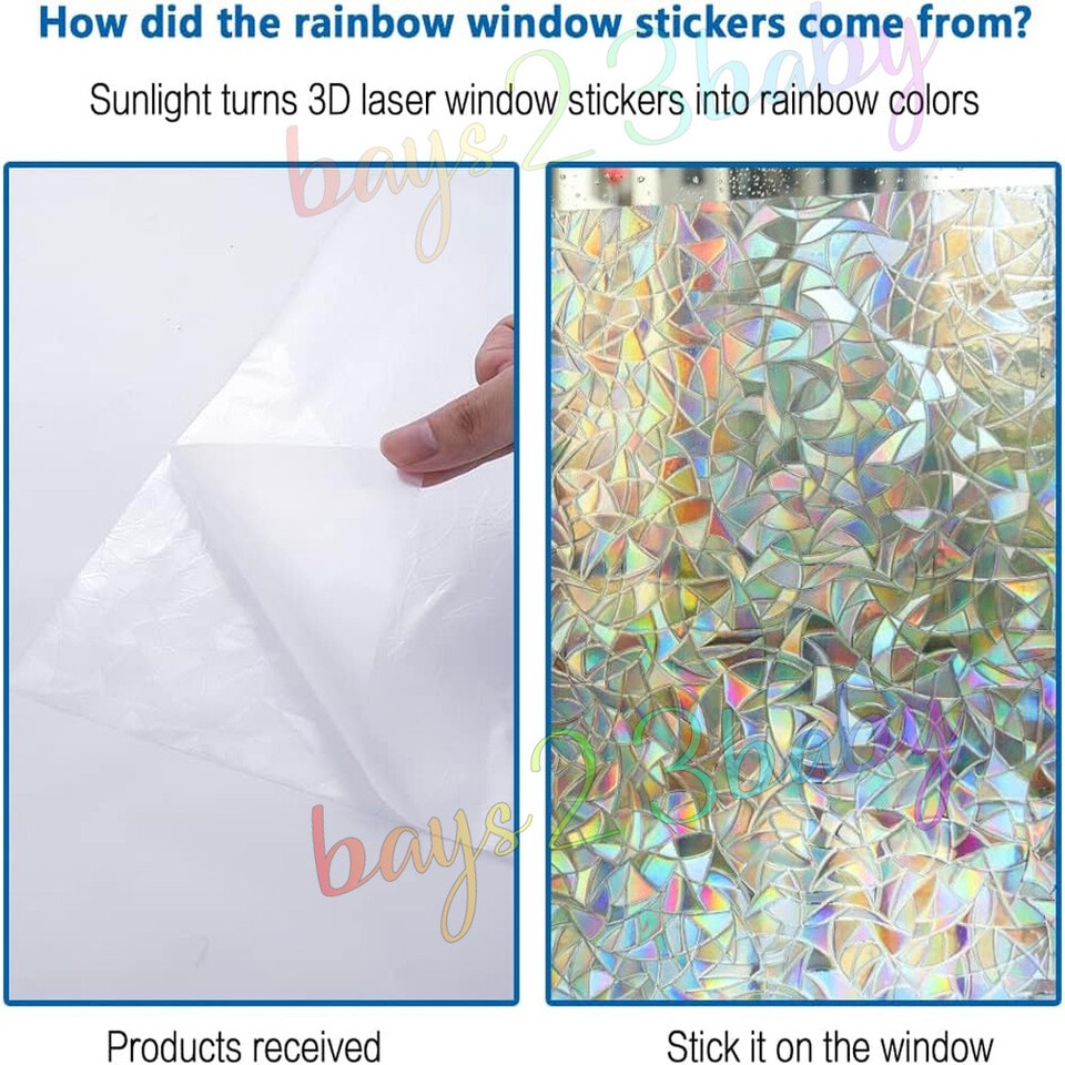 Rainbow Frosted Window Film Privacy Stained Cling Static Glass Sticker ...