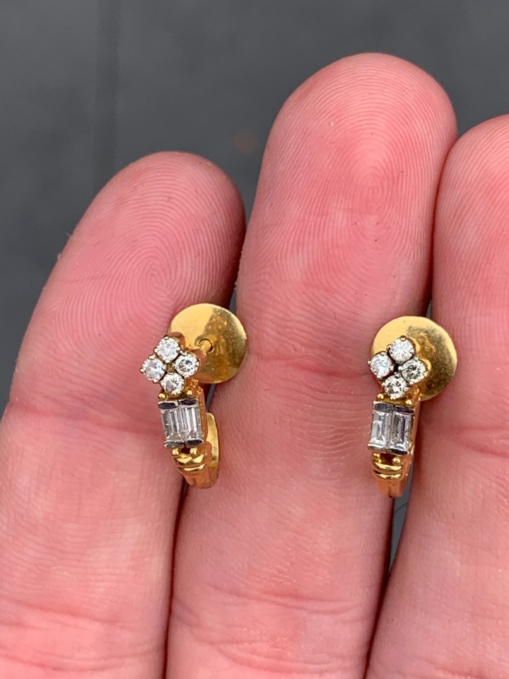 18ct gold diamond 70 point baguette round cut earrings 5.3 grams | eBay UK