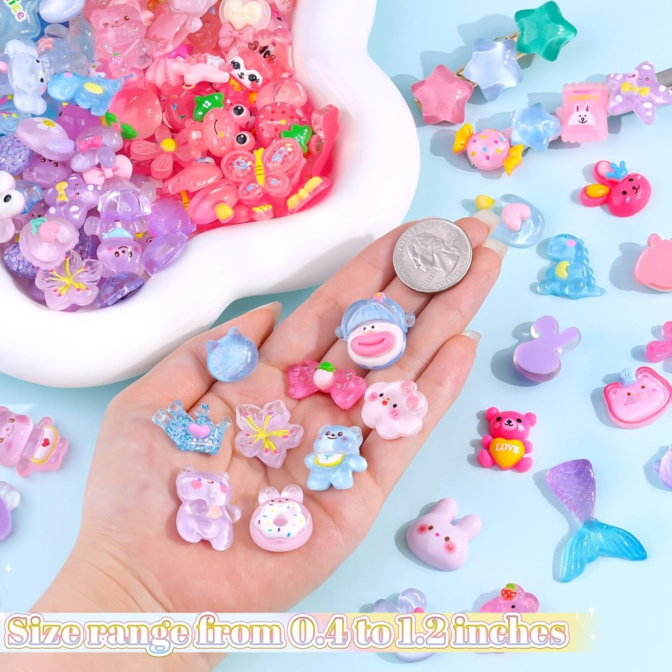 100PCS Slime Charms Jelly Cute Flatback Resin Charms for Slime, Kawaii ...