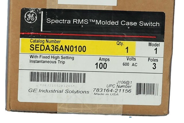 GE Spectra RMS SEDA36AN0100 Circuit Breaker 600 VAC 3 Poles 100 Amps ...