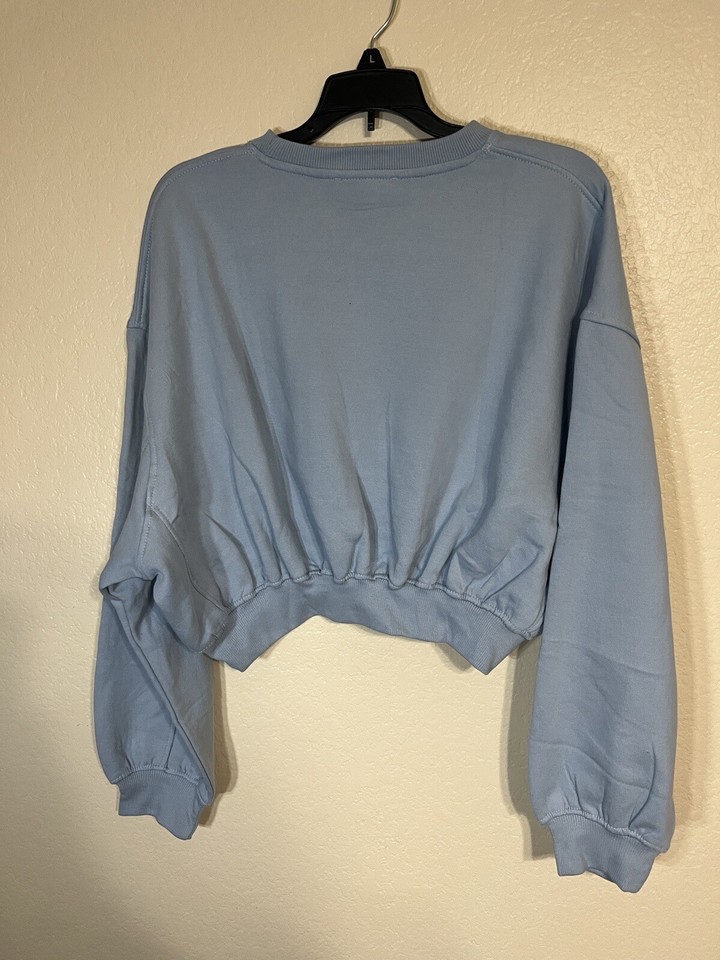New Zara BASIC CROP SWEATSHIRT 8417/803 Women Top Light Blue Large | eBay