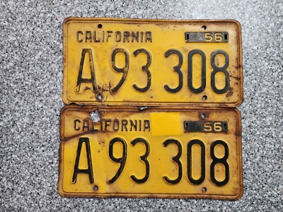 1956 California Commercial License Plates, 1956, DMV Clear Guaranteed ...