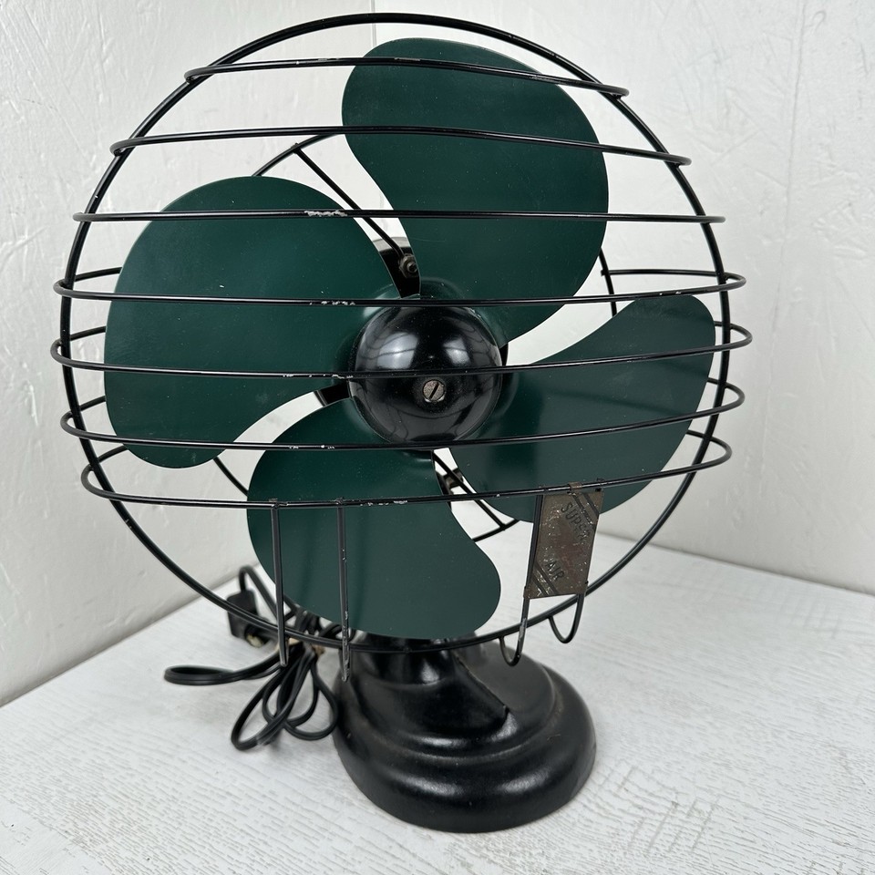 Vintage Oscillating Desktop Fan Black Cast Iron Base Emerald Green ...