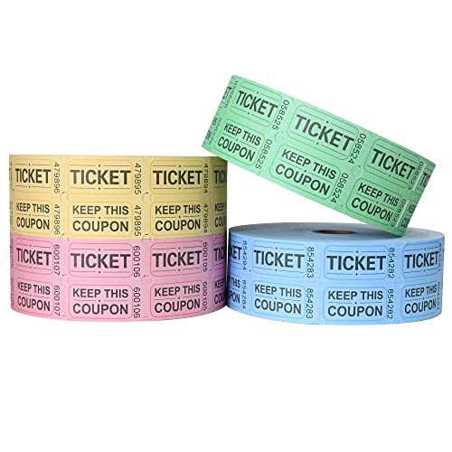 8000 Assorted Double Raffle Tickets Rolls Set of Raffle 4 Assorted ...