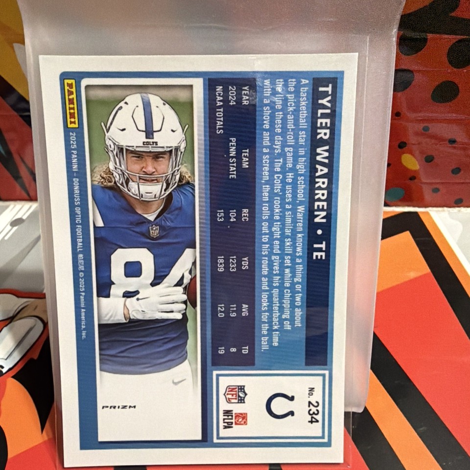 2025 DONRUSS OPTIC TYLER WARREN RATED ROOKIE BLUE GLITTER #234 COLOR ...