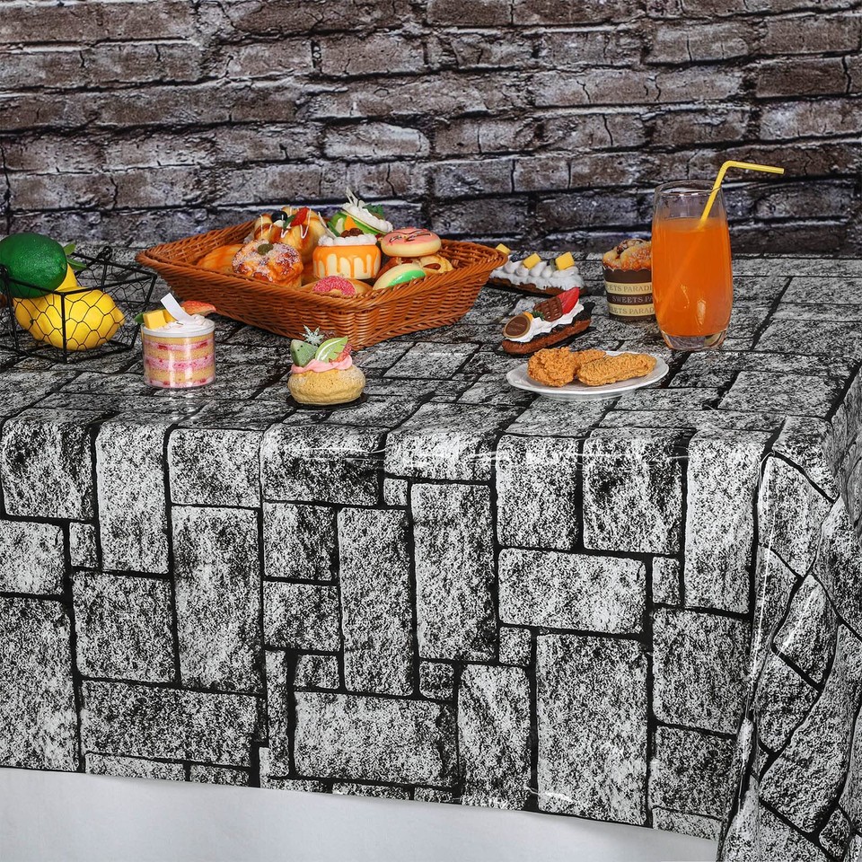 2 Pieces Stone Wall Plastic Tablecloths Table Covers Waterproof ...