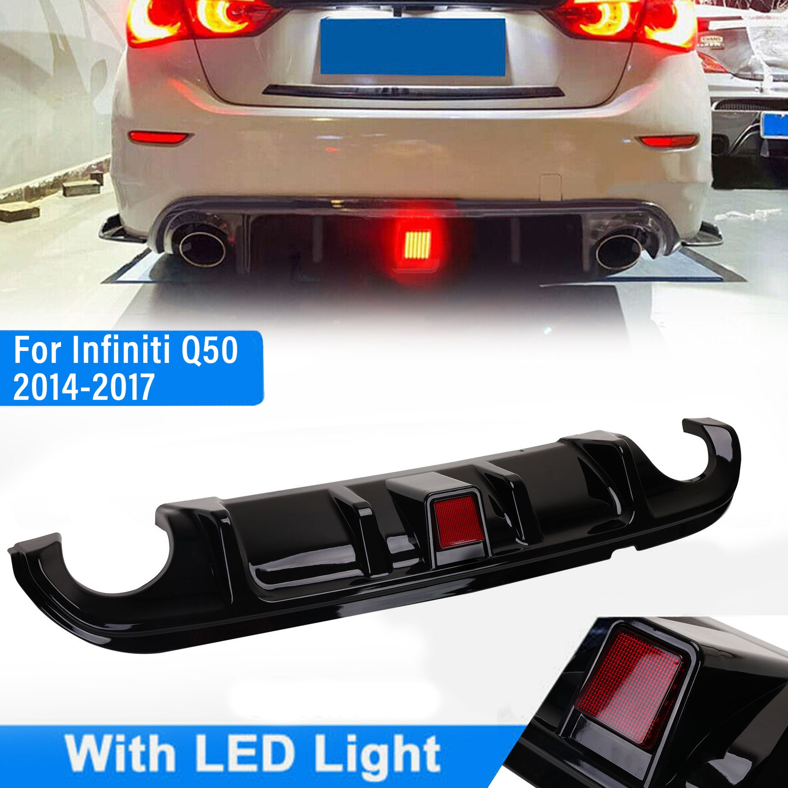 Rear Bumper Diffuser Lip for 2014-2017 Infiniti Q50 Glossy Black with ...