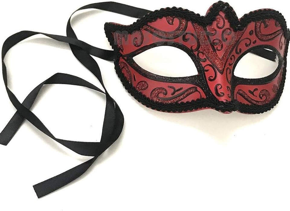 Red Masquerade Ball Mask Pair Cosplay Prom Dance Birthday Party Wear or ...