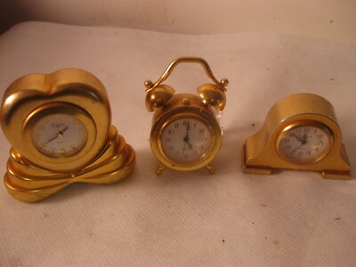 Lot Of 3 Miniature Mini Brass Clocks Not Working Need Batteries | eBay