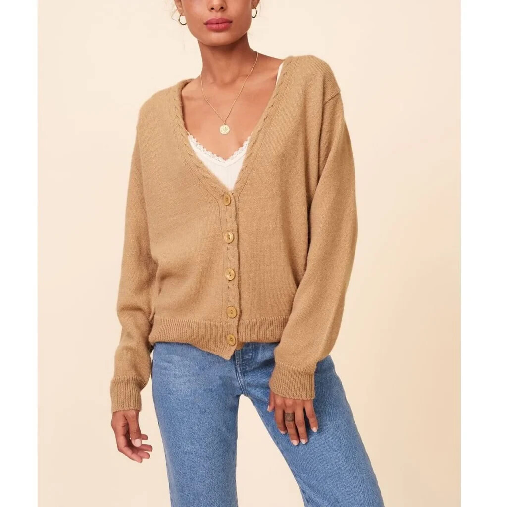 Rouje Annette Cardigan Camel Tan Brown Buttons V Neck… - Gem