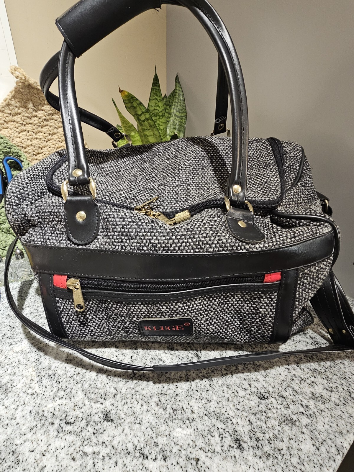 Kluge Black & White Tweed Weekender Bag - Gem