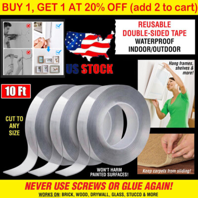 3PC Tape Double Sided Adhesive Removable Heavy Duty Invisible Mounting ...