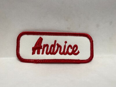 ANDRICE USED EMBROIDERED VINTAGE SEW ON NAME PATCH TAGS RED ON WHITE | eBay