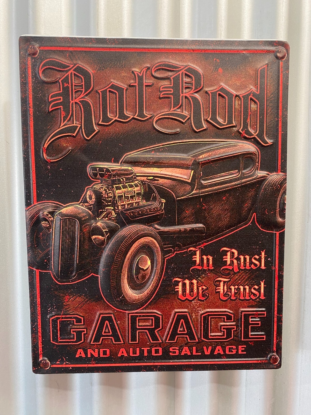 RAT ROD GARAGE EMBOSSED TIN METAL SIGN BAR MAN CAVE HOT ROD OUTLAW | eBay