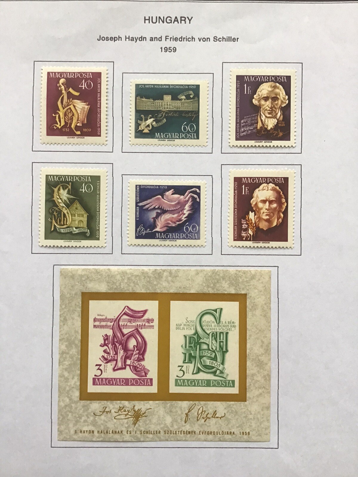 Hungary 1959 Haydn (Death) And Schiller (Birth) Anniversaries Mini ...