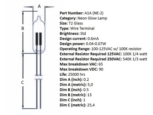 NE2 A1A SM NEON SHORT INDICATOR LAMP GLOW BULB FOR HICKOK B&K TUBE ...