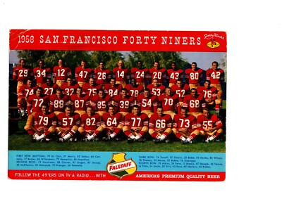 ORIGINAL 1958 SAN FRANCISCO FORTY NINERS 49ers 6X9 TEAM PHOTO CARD BEER ...