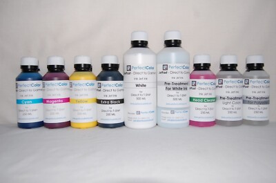 DTG Ink Set, 9 Bottle Perfect Color - 250 ml Ea CMYK/HC/PTL/PTP 500ml ...
