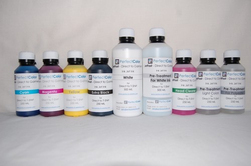DTG Ink Set, 9 Bottle Perfect Color - 250 ml Ea CMYK/HC/PTL/PTP 500ml ...