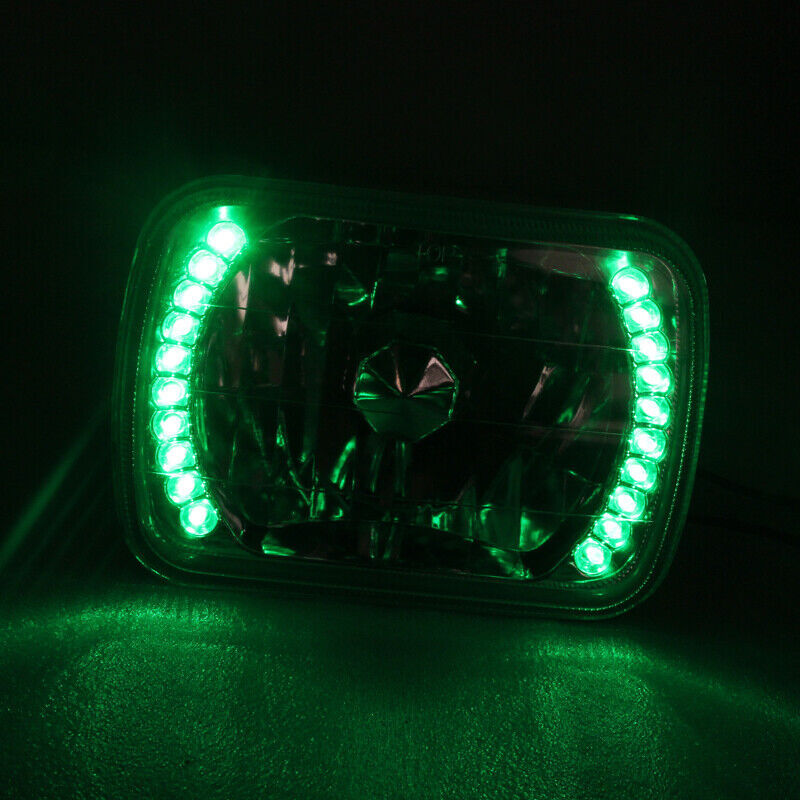 Pair 7x6 Green LED Headlights Sealed Beam headlamp Fit 1984-2001 Jeep ...
