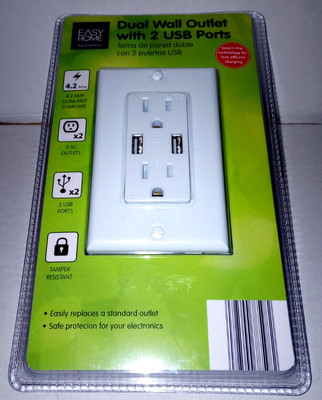 Easy Home Dual Wall Outlets w/ 2 USB Ports - Smart Chip Technology Fast ...