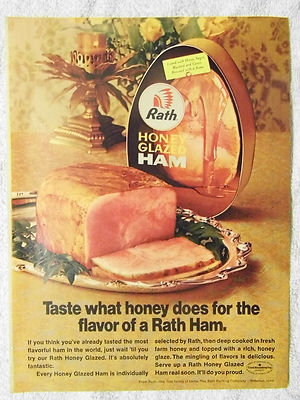 1970 Magazine Advertisement Page Rath Honey Glazed Canned Ham Platter ...
