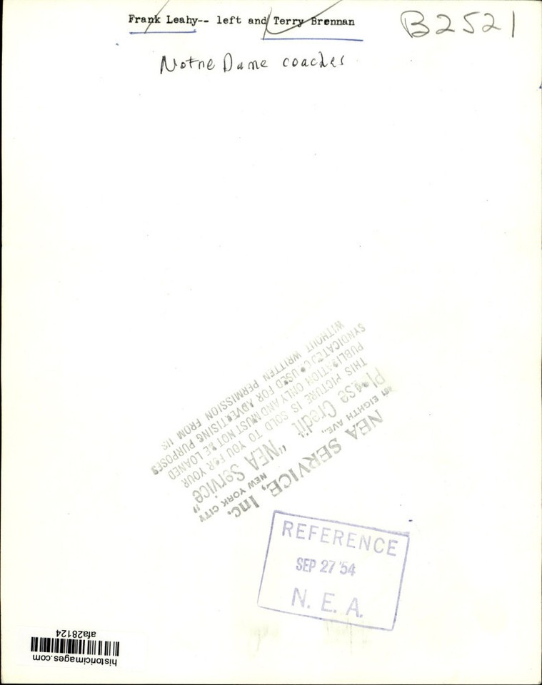 1954 Press Photo Notre Dame Football Team Coaches Frank Leahy And Terry ...